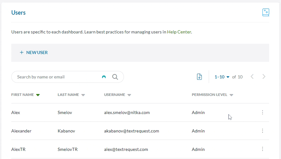 Editing, Deleting, and Exporting Users