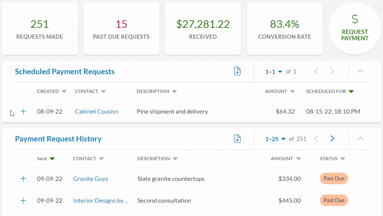 Viewing a Payment Request History